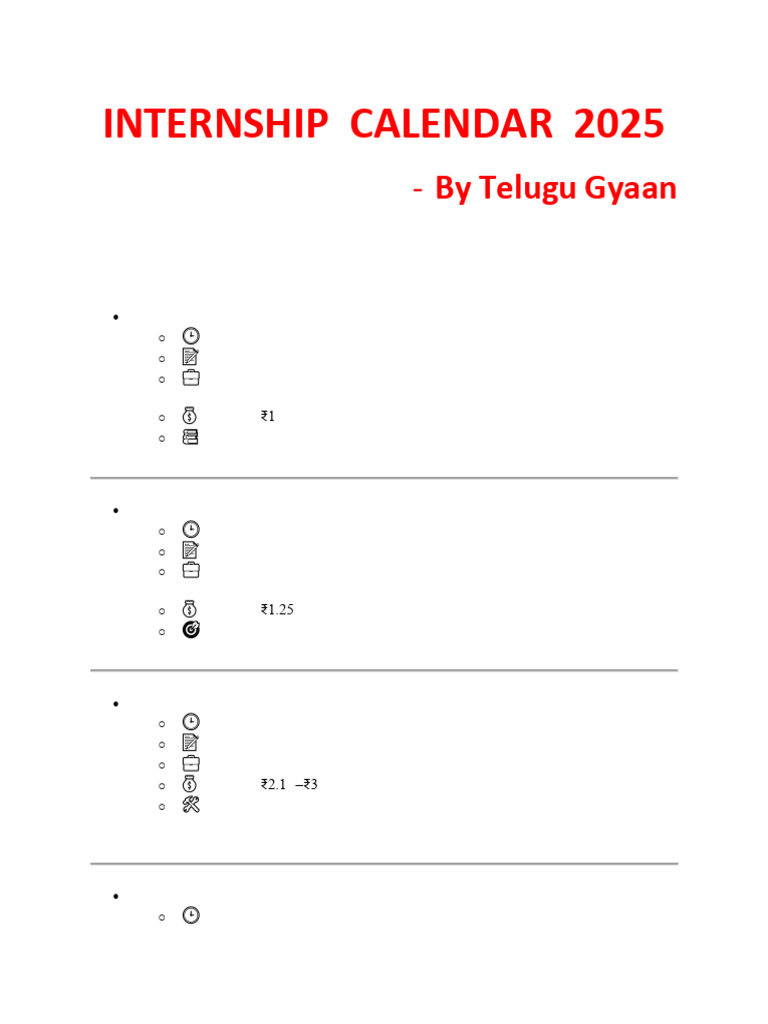 Telugu Internship Calendar 2025 | PDF | Computing | Information Technology