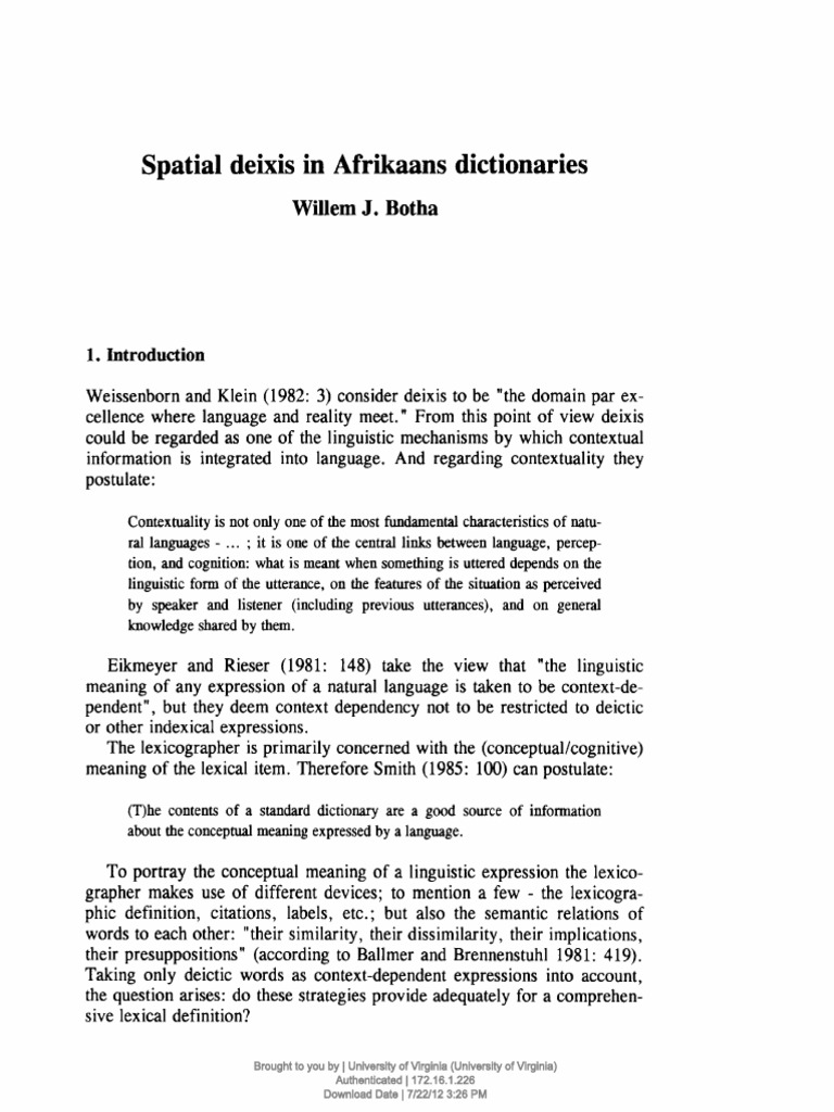 Spatial Deixis in Afrikaans Dictionaries | PDF | Semantics ...