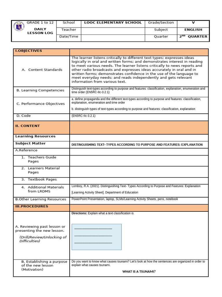 English 5 Dlp Week 2 q3 | PDF