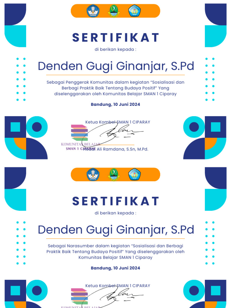 Sertifikat Berbagi Praktik Baik 2 CGP Sman 1 Ciparay | PDF