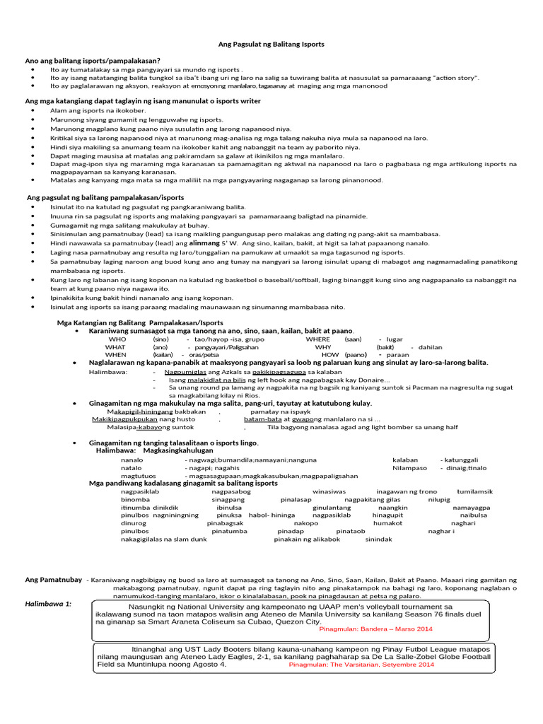 Ang Pagsulat NG Balitang Isports Participants' | PDF
