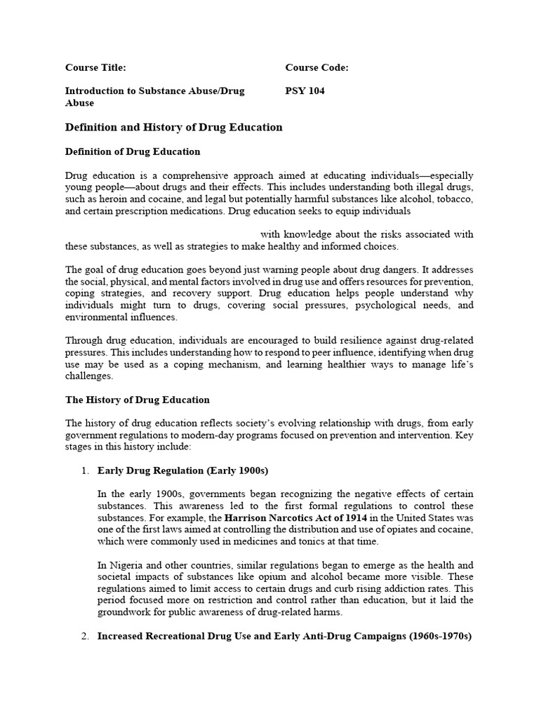 PSY 104 Introduction to substance abuse Drug Abuse | PDF | Substance ...