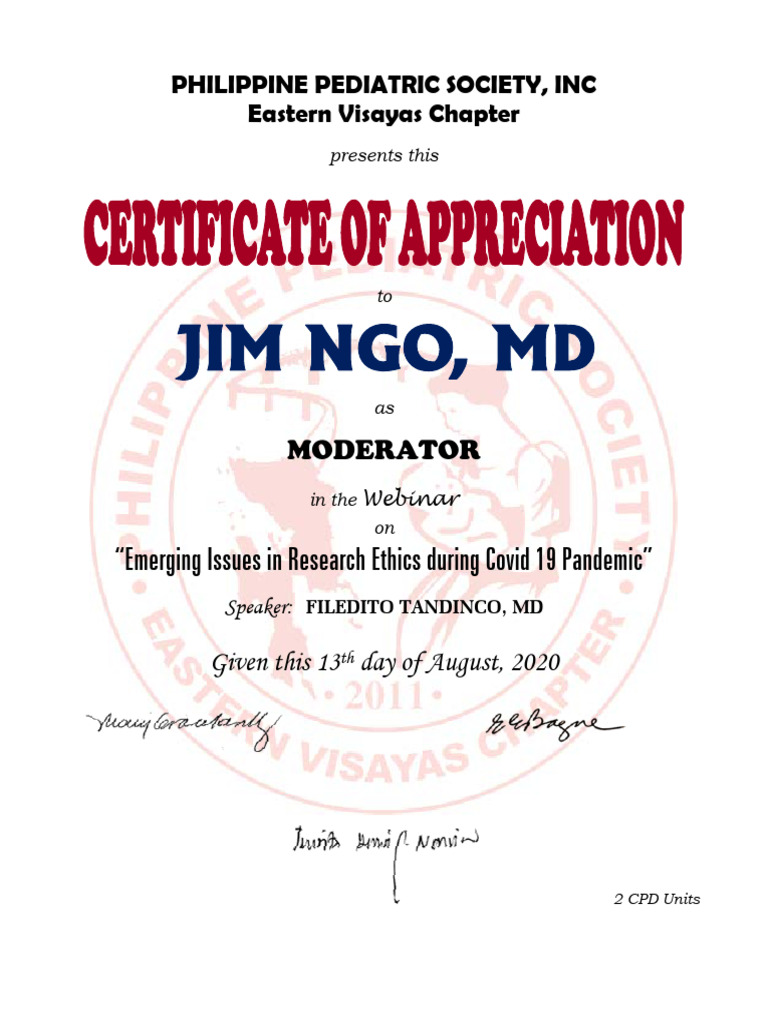 Certificates for Moderator- WEBINAR 8-13-2020 | PDF