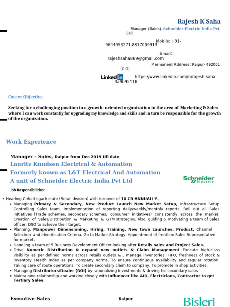 Rajesh Saha Resume | PDF | Sales | Retail
