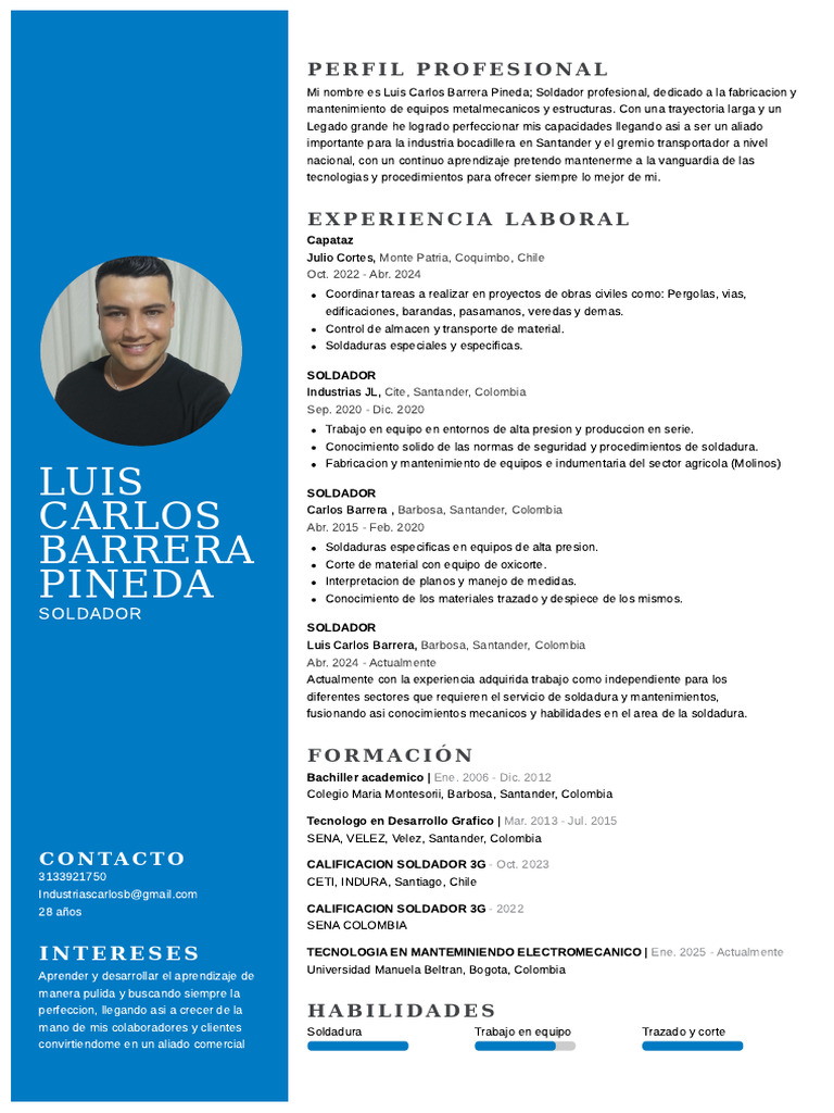 CV Luis Carlos Barrera Pineda | PDF | Colombia | Soldadura