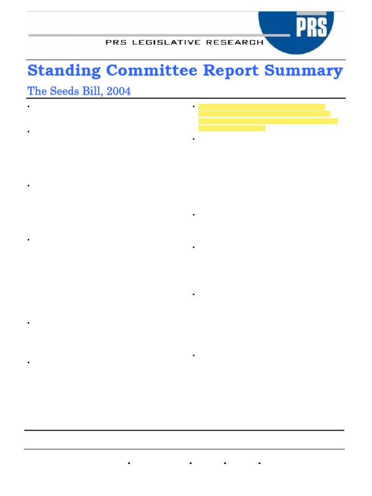 Seeds Bill Standing Committee Report Summary | PDF | Seed | Agriculture