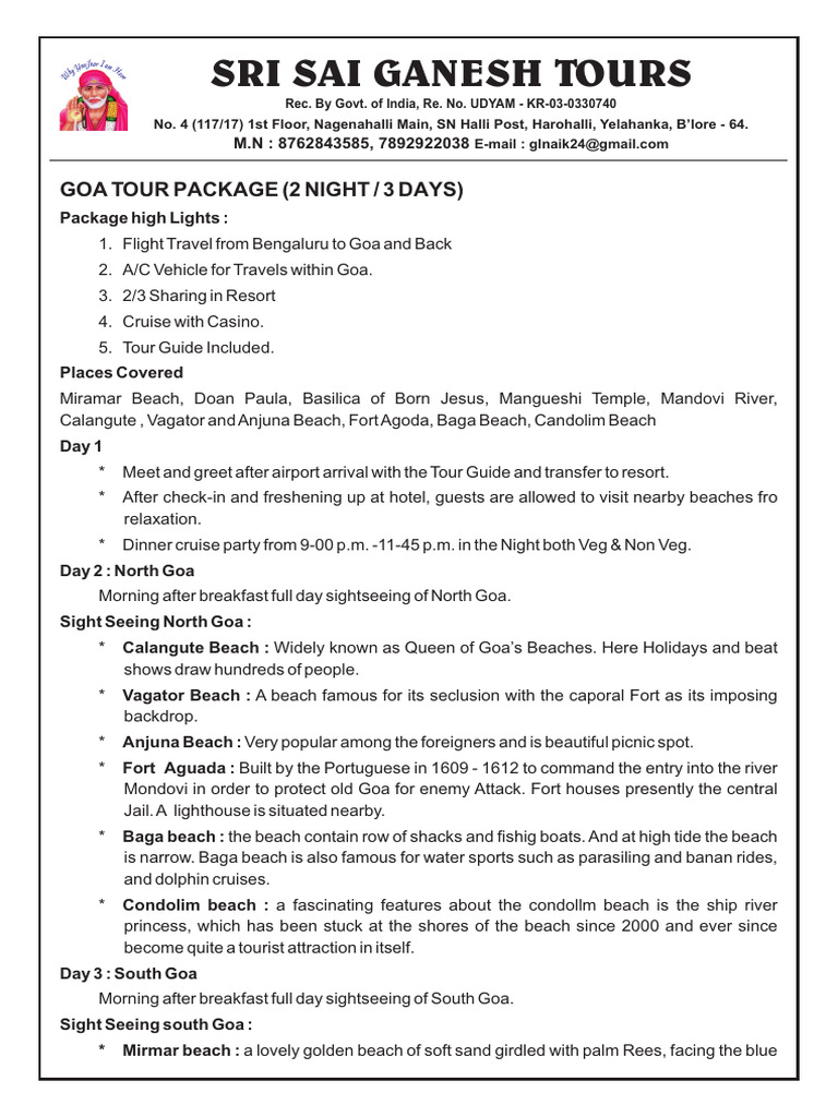 Goa Tour Letter | PDF