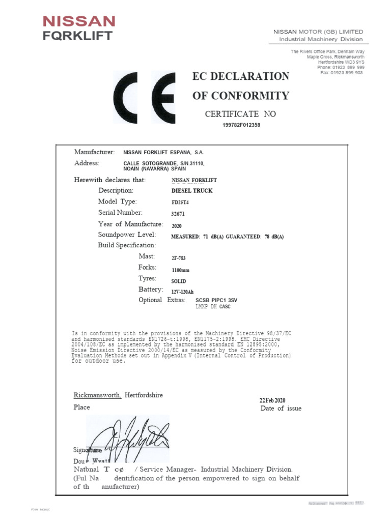 NISSAN Certificates 2020 | PDF | Forklift | Commercial Vehicles
