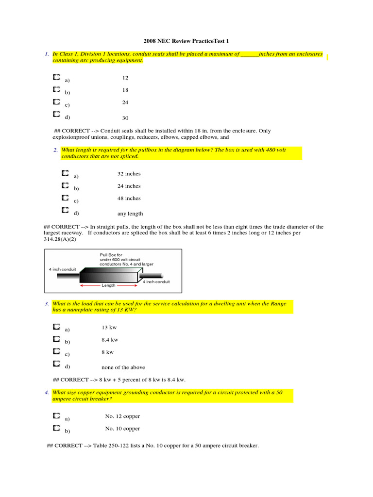 000 NEC Practice Test (PART 1) | PDF | Electrical Wiring | Volt