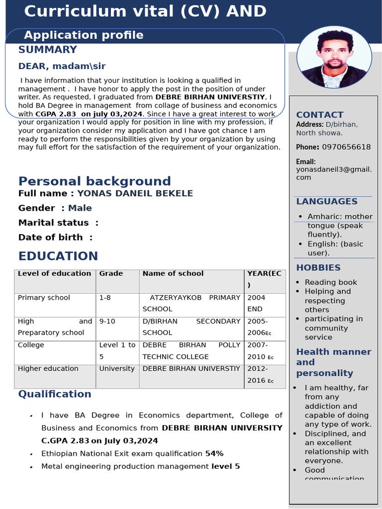 CV-yonas Daneil | PDF