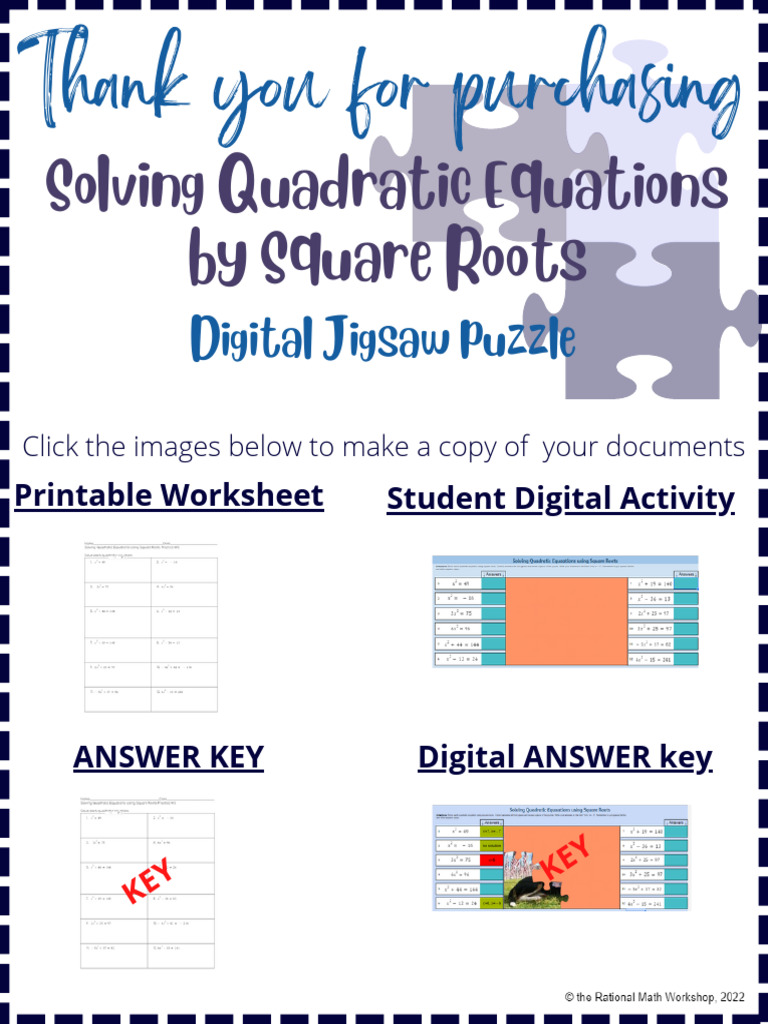 Solving Quadratic Equations by Square Roots: Thank You For Purchasing ...