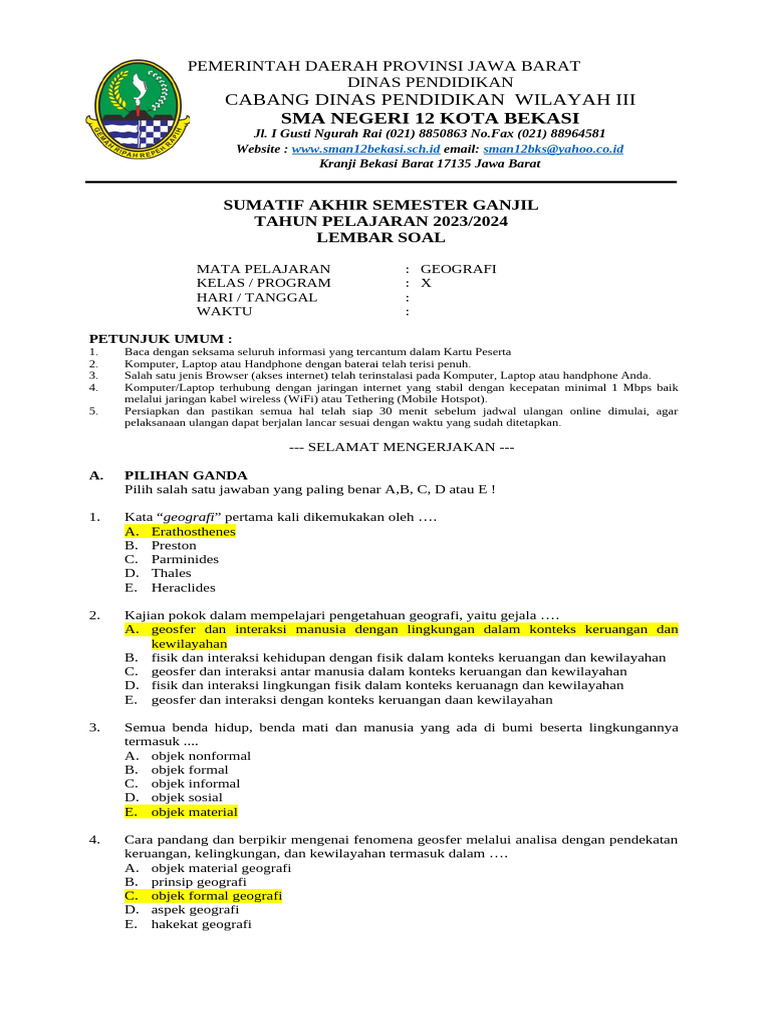 SAS Ganjil_Geografi X | PDF