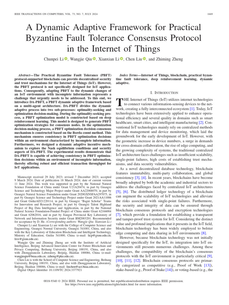 A Dynamic Adaptive Framework For Practical Byzantine Fault Tolerance Consensus Protocol in The ...