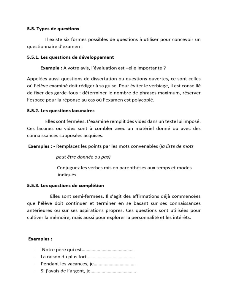 Types de questions | PDF