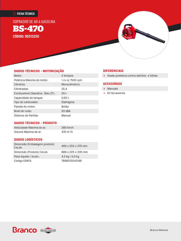 FichaTecnica Soprador BS470 90313250 BrancoMotores (1) | PDF