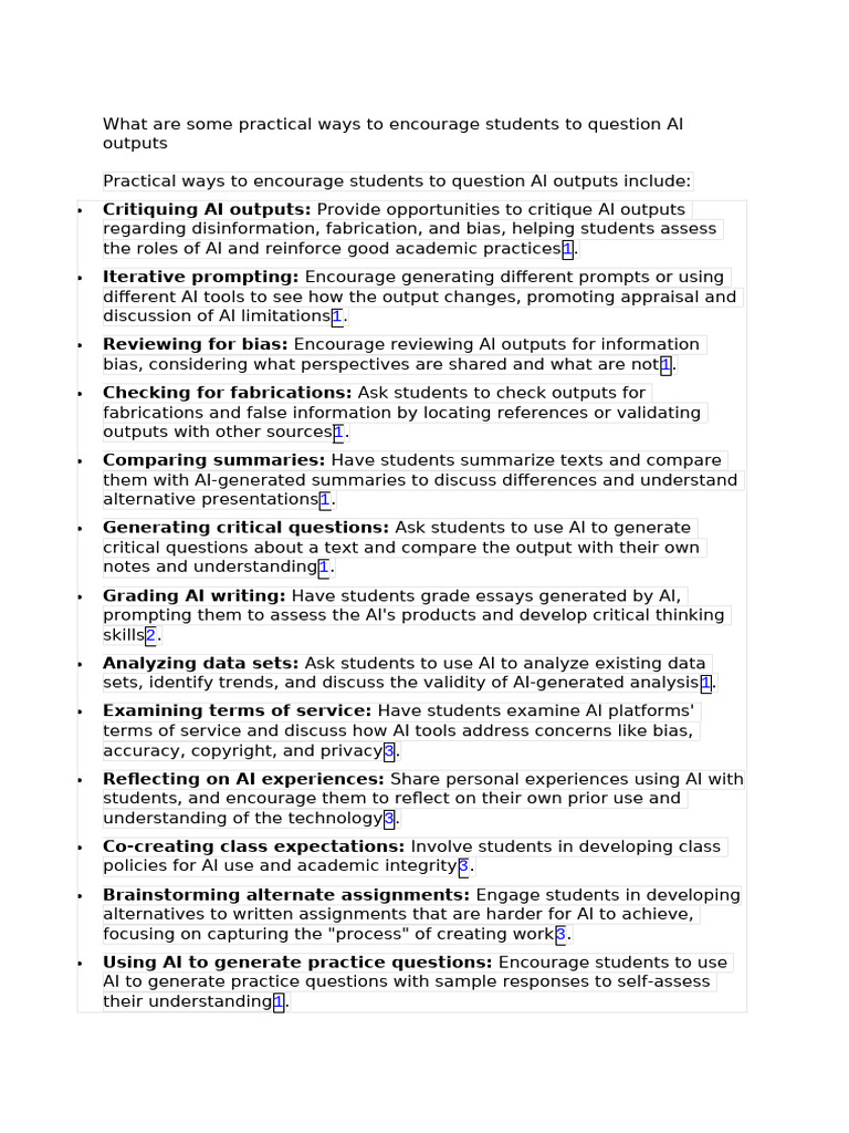 Practical Ways To Encourage Students To Question AI Outputs | PDF ...
