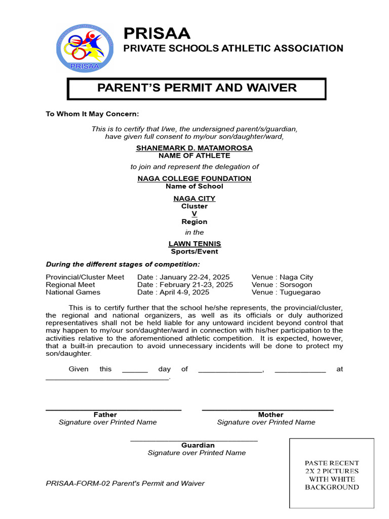 PRISAA FORM 02 Parent - S Permit and Waiver | PDF