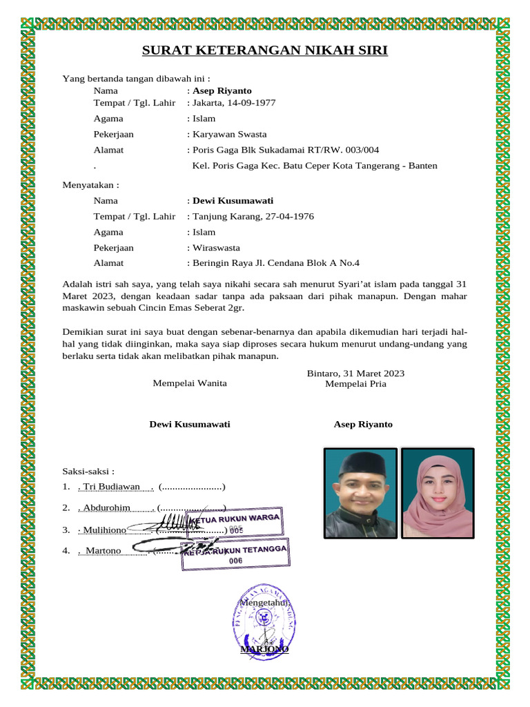 Surat Keterangan Nikah Siri | PDF
