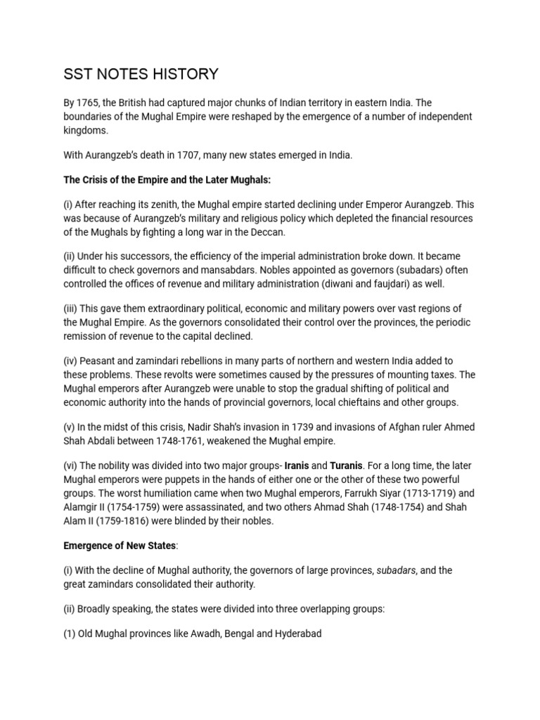 SST Notes History | PDF | Mughal Empire