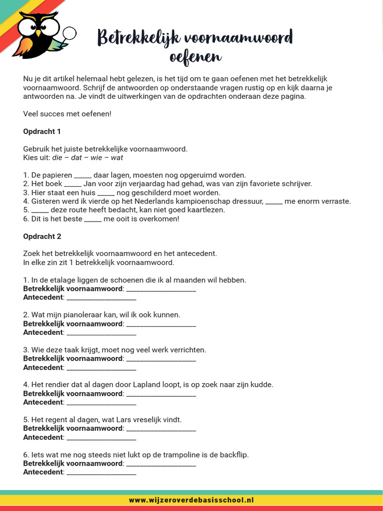 Betrekkelijk-voornaamwoord-opdrachten | PDF