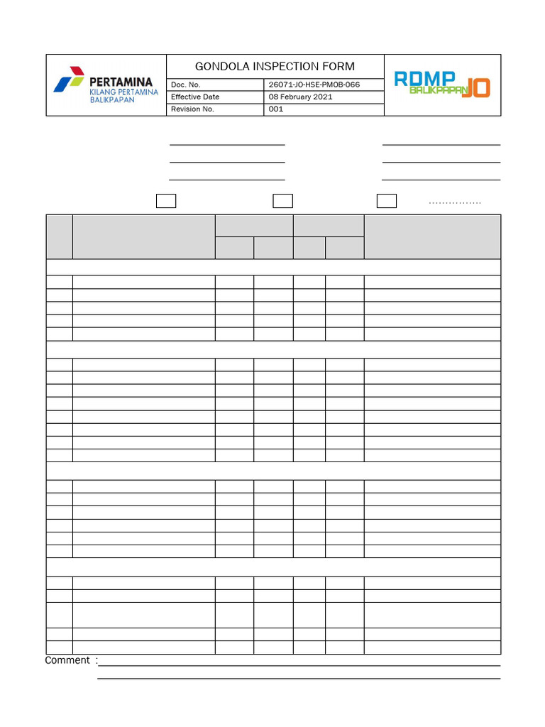 Gondola Inspection Checklist Form | PDF