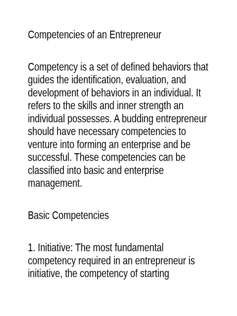 Essential Entrepreneurial Competencies | PDF | Entrepreneurship | Risk