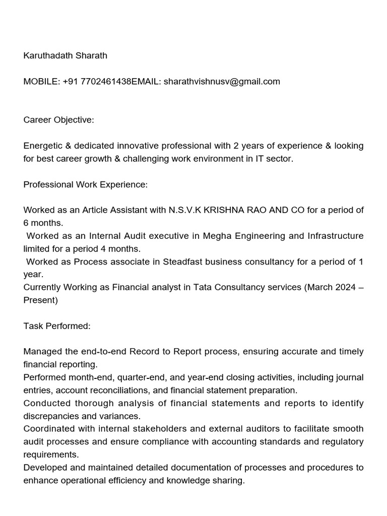 sharath resume pdf | PDF | Audit | Business