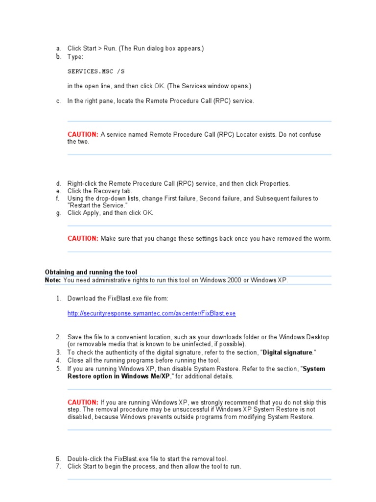 Blaster Removal | PDF | Computer Virus | Antivirus Software