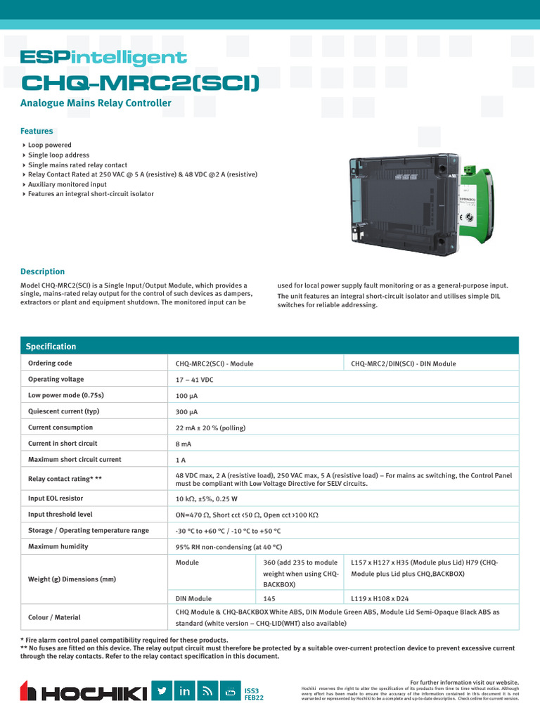 CHQ MRC2 SCI Product Specification | PDF | Relay | Mains Electricity