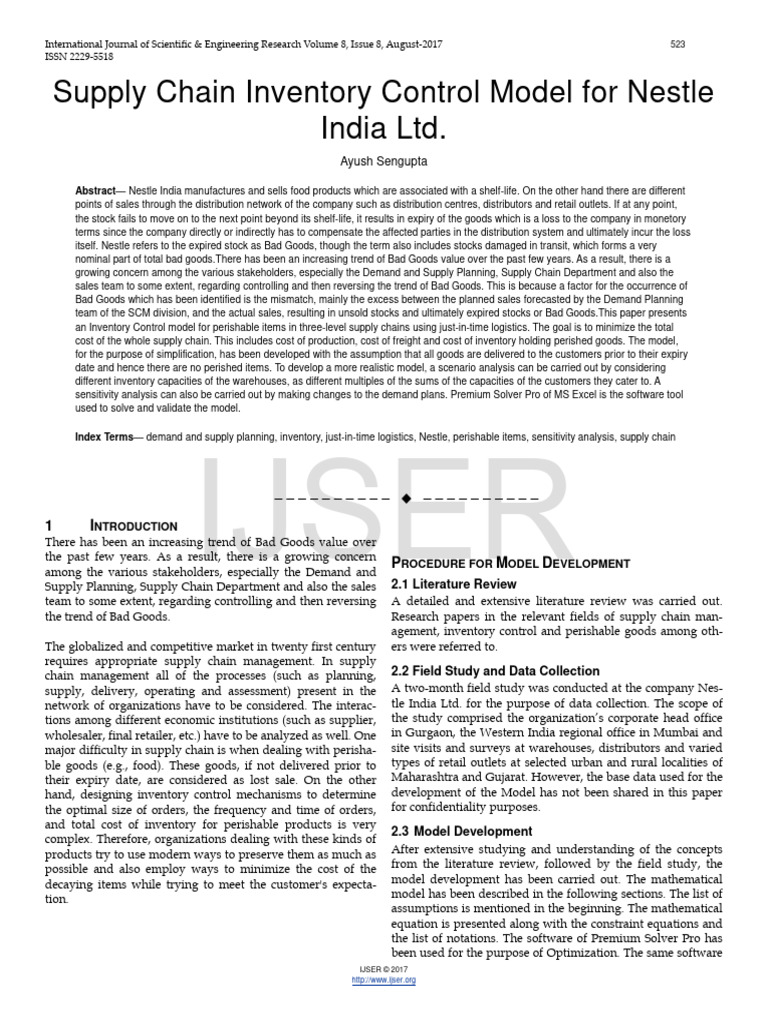 Supply Chain Inventory Control Model For | PDF | Inventory | Supply Chain