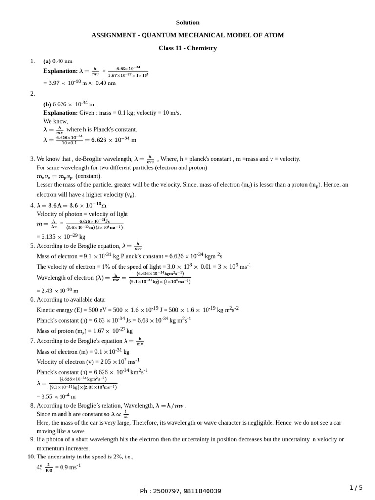 Quantum Mechanical Model of Atom Assignment | PDF | Atomic Orbital ...