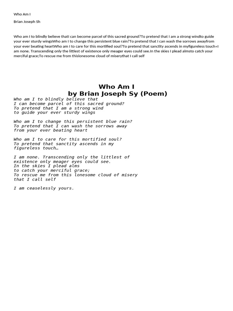 Who Am I: A Poem by Brian Joseph Sy | PDF