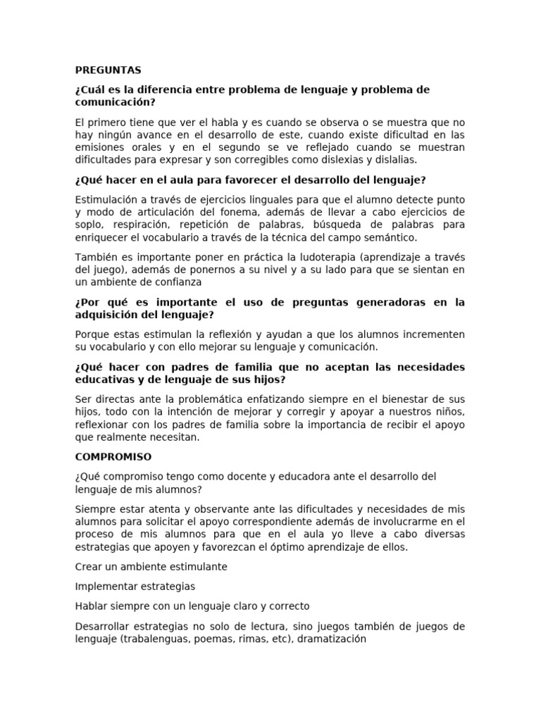 PREGUNTAS de lenguaje y compromiso | PDF