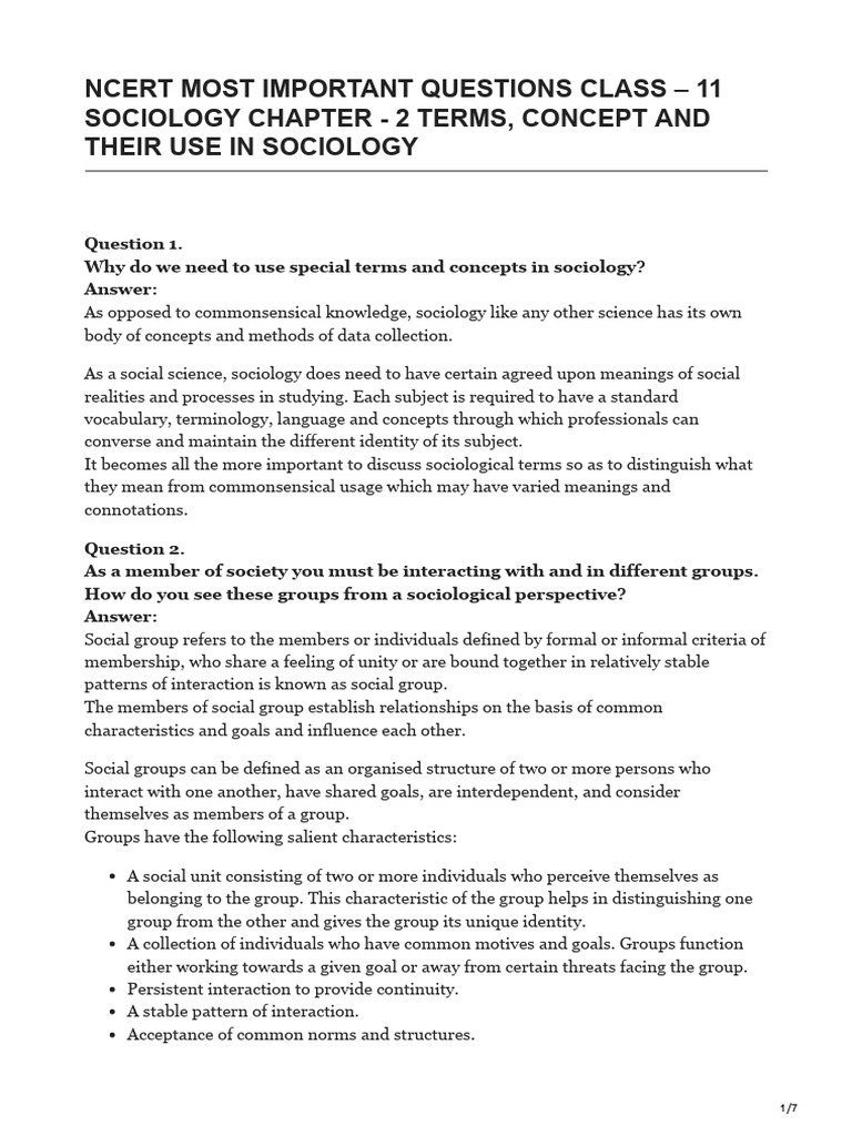 Key Sociology Terms for Class 11 | PDF | Social Group | Society