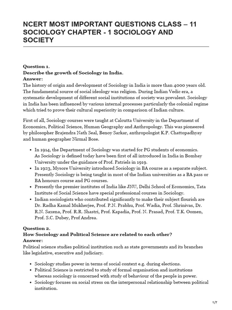 Class 11 Chapter 1 Introducing Society Important Questions (1) | PDF ...