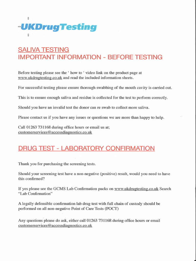 UK Drug Testing - Saliva Testing | PDF