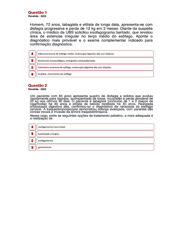 Questoes CA Esofago HPB Hepatite Medicamentosa Criptococose | PDF