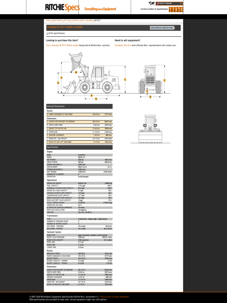 7153 Hyundai HL770 7 Datasheet | PDF | Loader (Equipment) | Truck