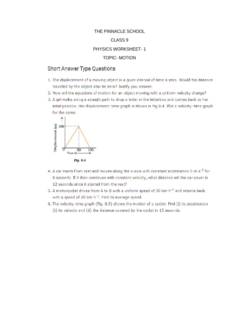 Class9motionworkksheet | PDF