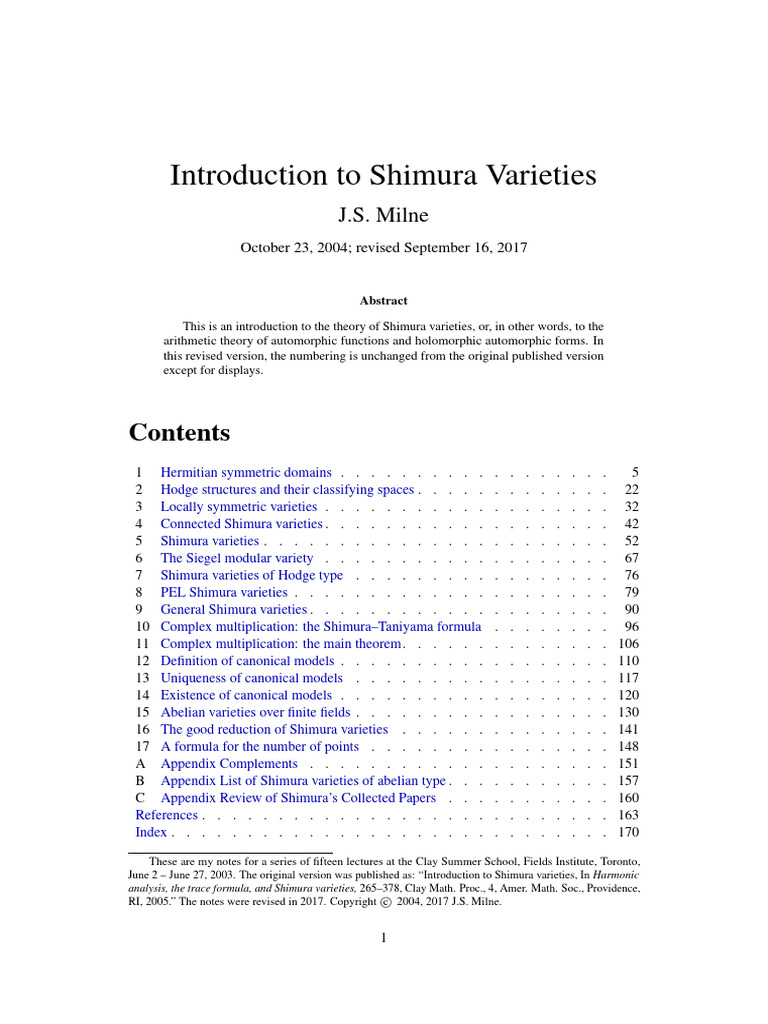 Shimura Variety Millne | PDF | Curvature | Differentiable Manifold