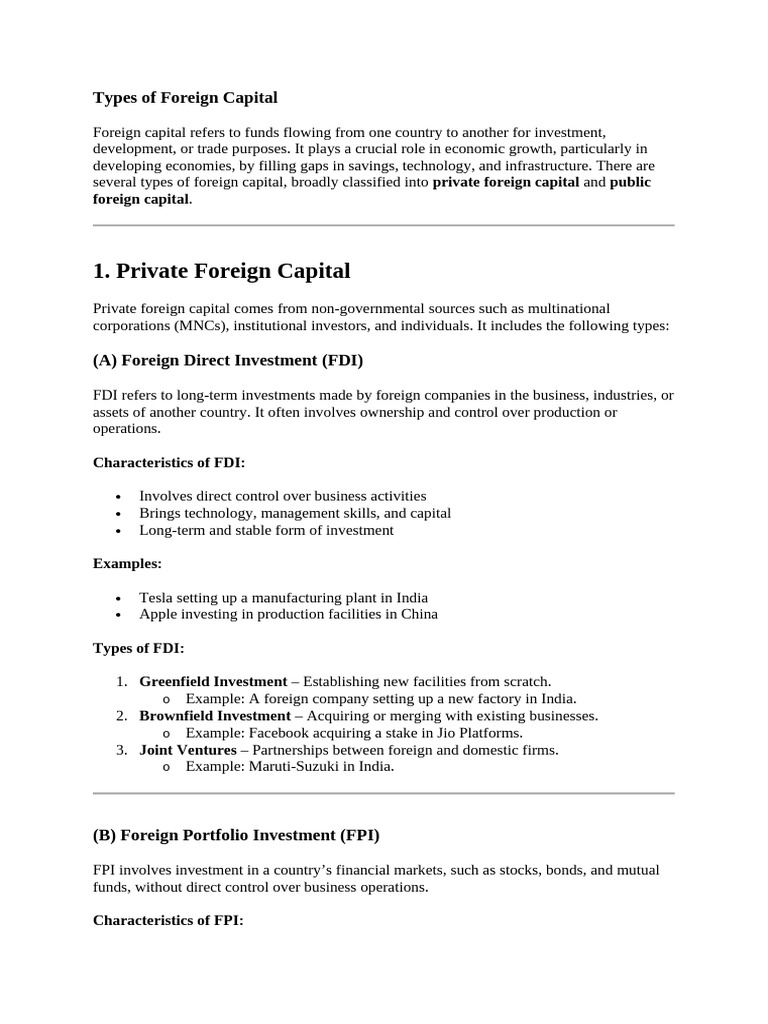 Types of Foreign Capital | PDF | Aids | American Depositary Receipt
