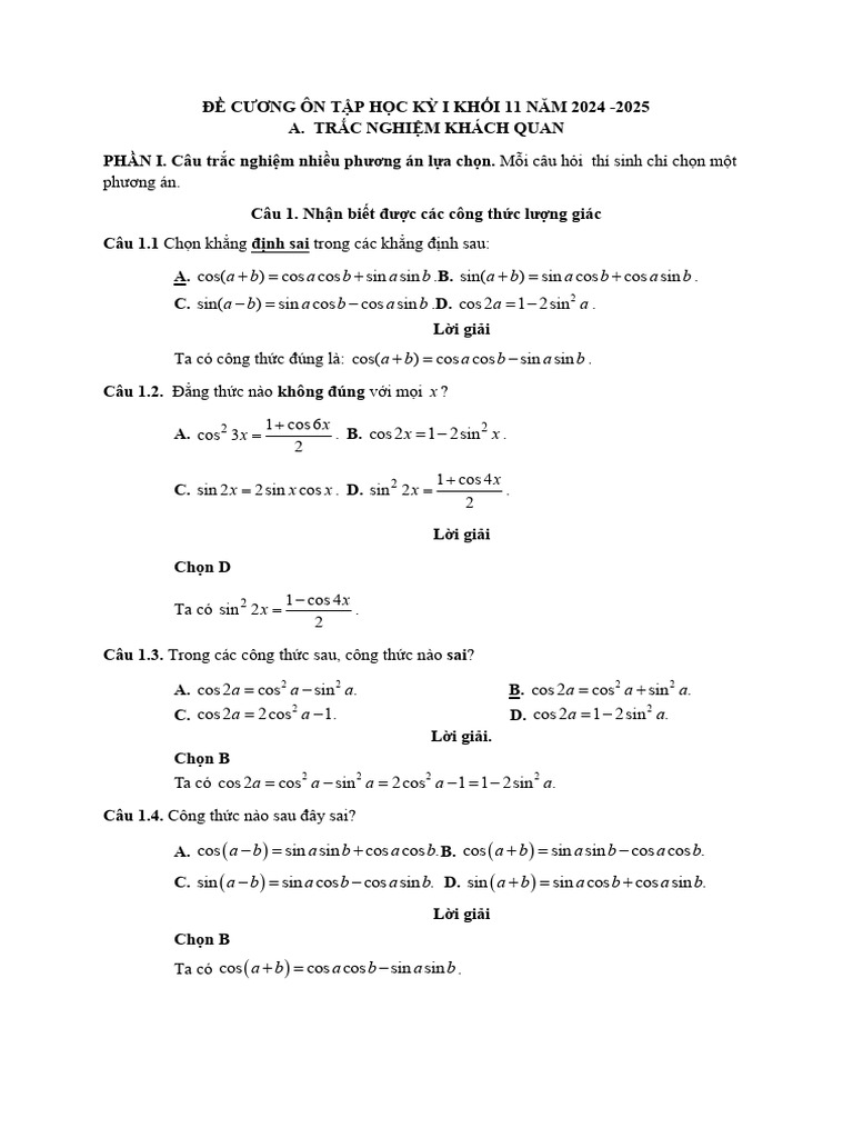 DAP AN DE CUONG HKI.KHOI 11 | PDF