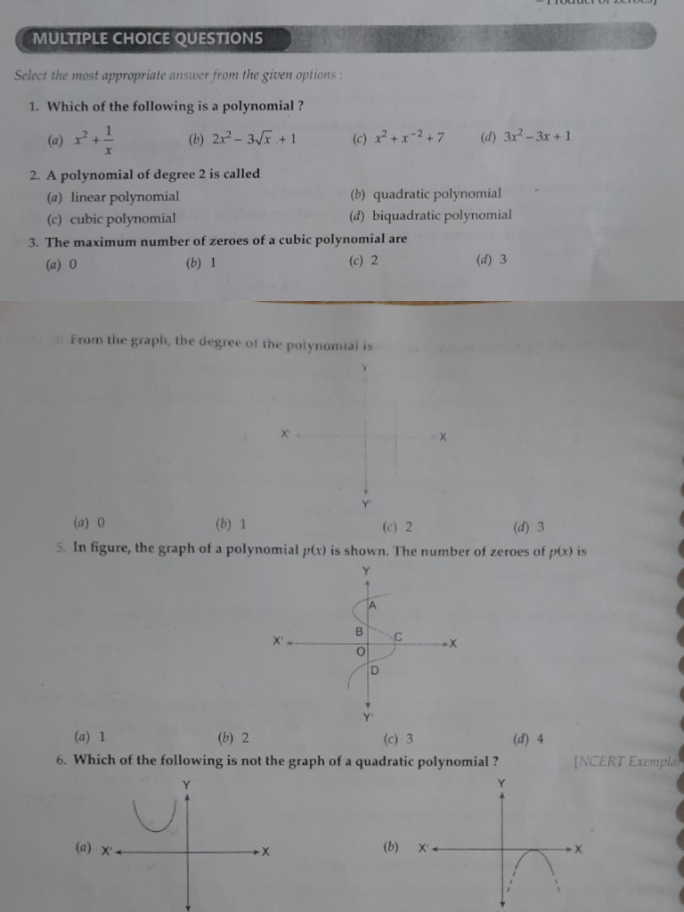 Polynomial X ( MCQ) | PDF | Polynomial | Zero Of A Function