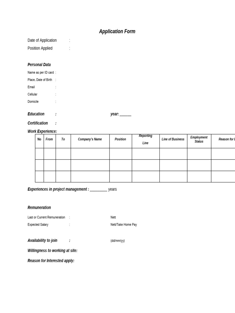 Application Form TMO Analyst (name) | PDF