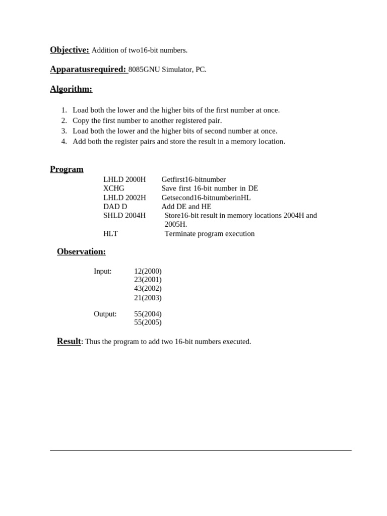 Experiment 4 - MP 8085 Lab Manual | PDF