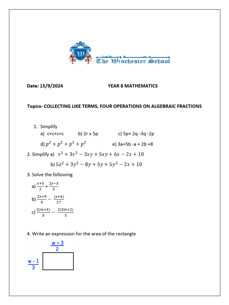 Year 8 Algebra: Simplifying Expressions | PDF