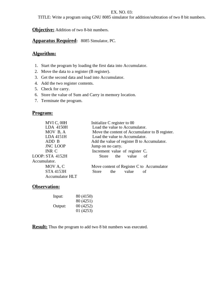 Experiment 3 - MP 8085 Lab Manual-1 | PDF | Applied Mathematics | Computer Hardware