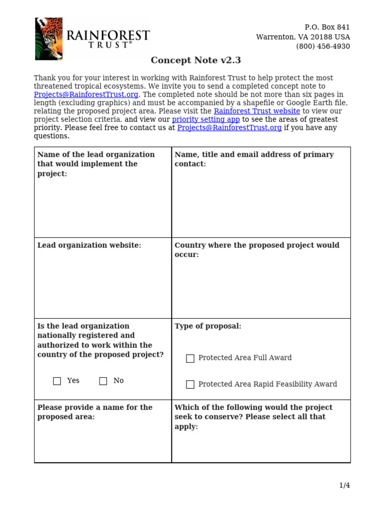 Rainforest Trust Project Proposal Guide | PDF | Protected Area ...