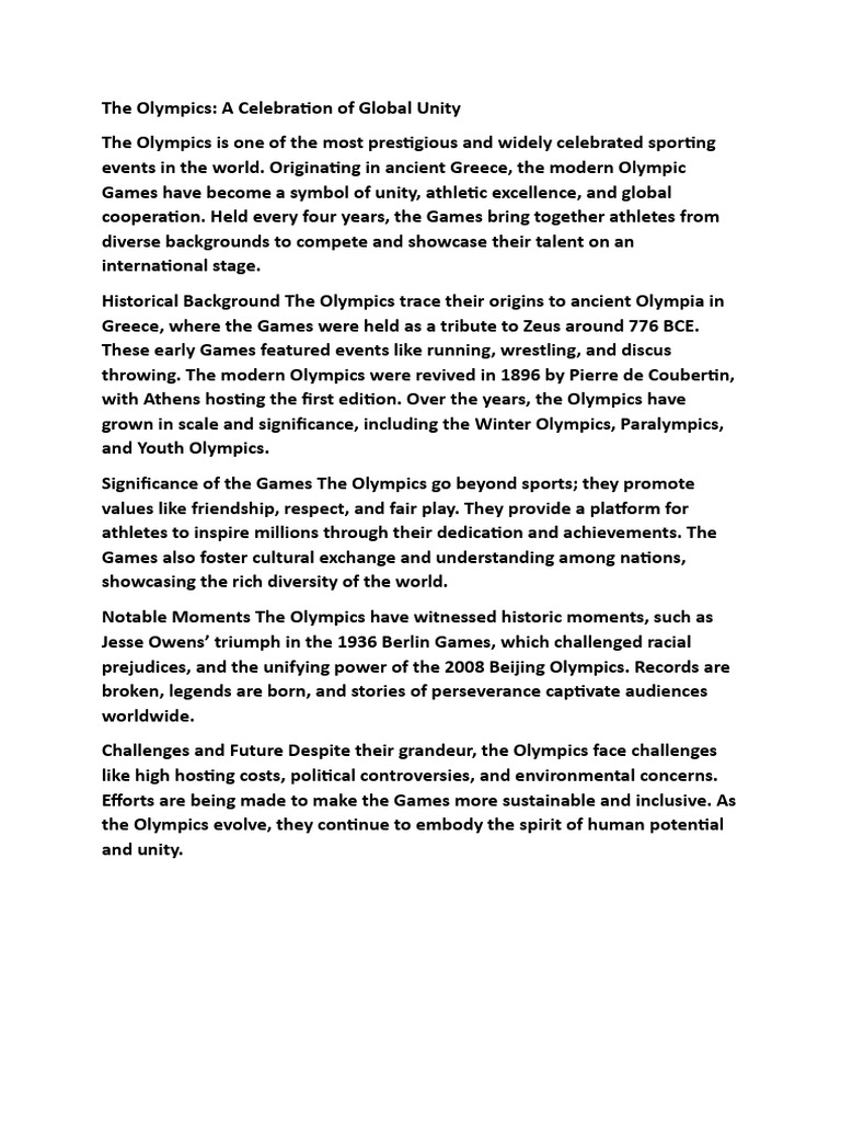 The Olympics: Unity Through Sports | PDF