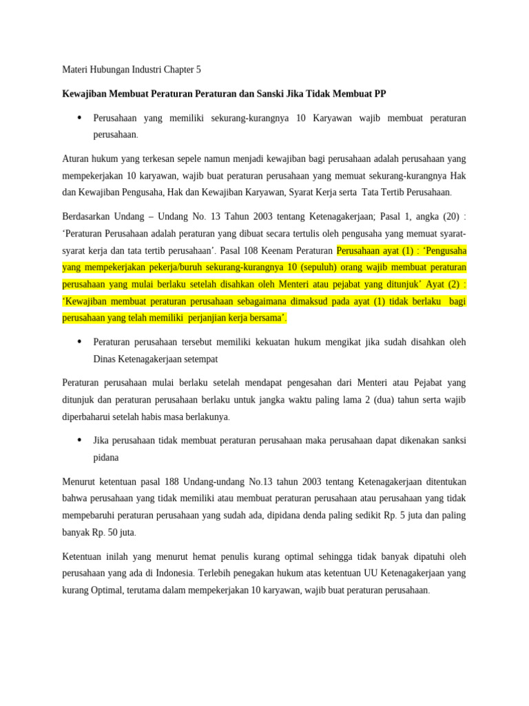 Materi Hubungan Industri Chapter 5 | PDF